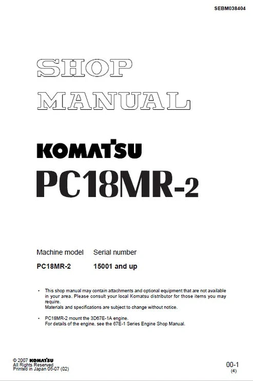 Komatsu PC18MR-2 Hydraulic Excavator Pdf Repair and Service Manual