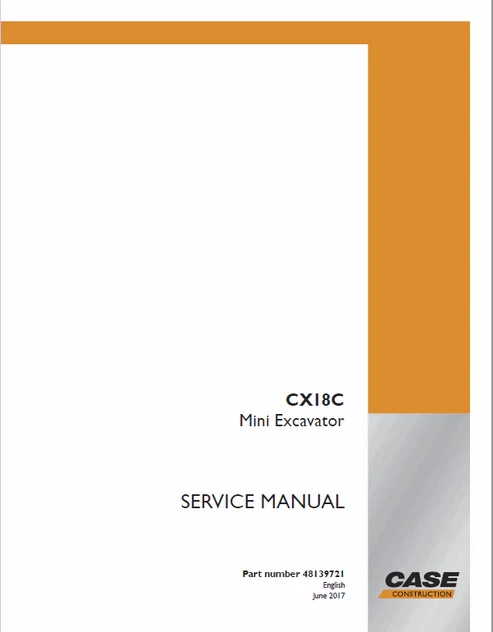 Case CX18C Mini Excavator Pdf Repair and Service Manual