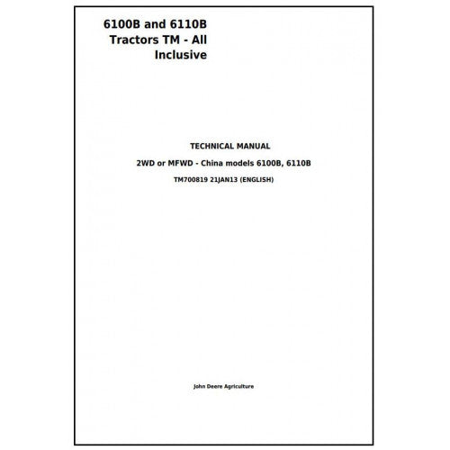 John Deere 6100B and 6110B Tractor Pdf Technical Repair Manual TM70081