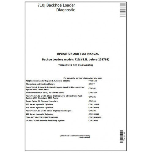 John Deere 710J Backhoe Loader Pdf Diagnostic, Operation and Tests Ser
