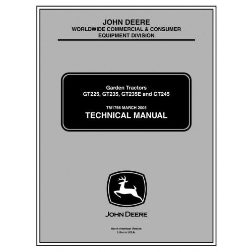 John Deere GT225, GT235, GT235E, GT245 Lawn Tractor Pdf Technical Repa
